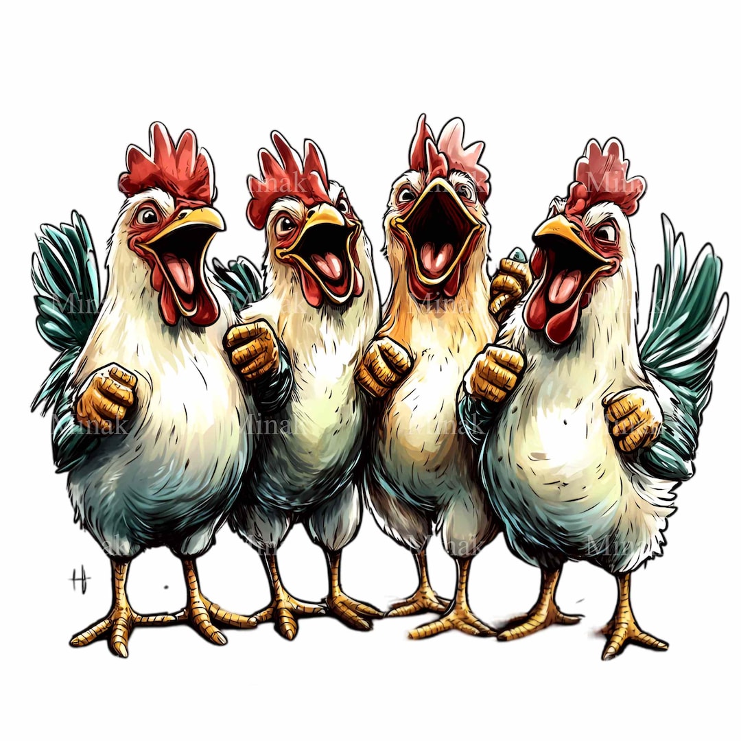 12 Funny Singing Chickens PNG Clipart - Cartoon Roosters Group ...