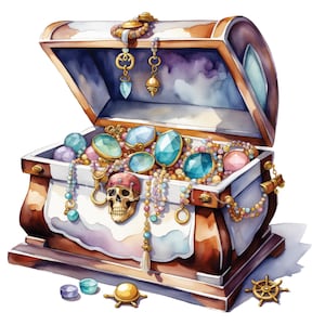 Treasure Chest Clipart PNG, 15 Watercolor Pirate Jewelry Png ...