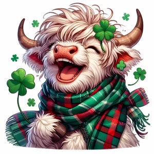 Cute Irish Cow PNG Clipart With Plaid Scarf and Shamrocks | 12 Adorable ...