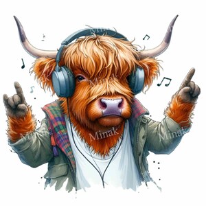 Highland Cow With Headphones Clipart, 15 Adorable Music-loving Cow PNG ...