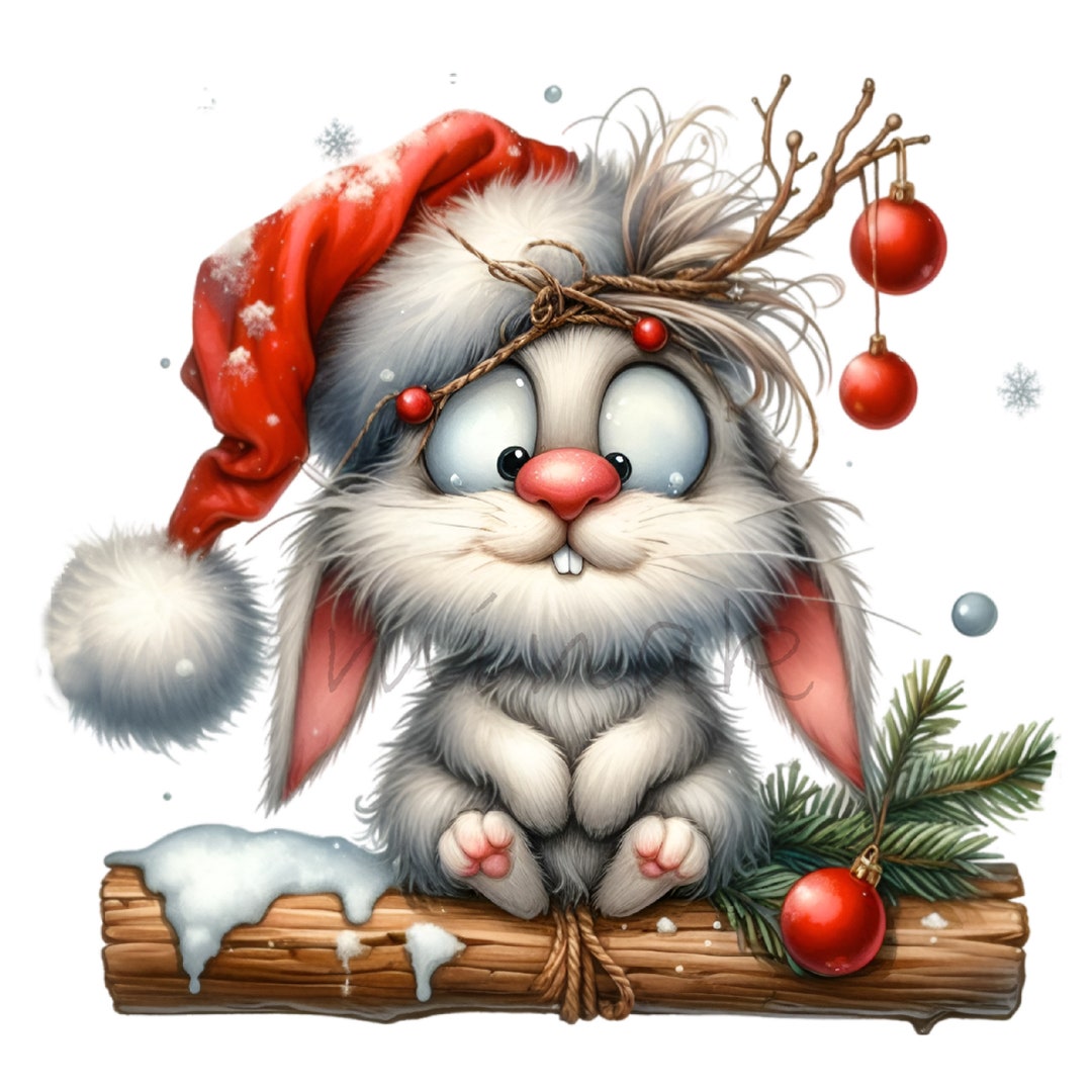 Christmas Bunny Clipart PNG, 15 Adorable Bunny With Santa Hat and ...