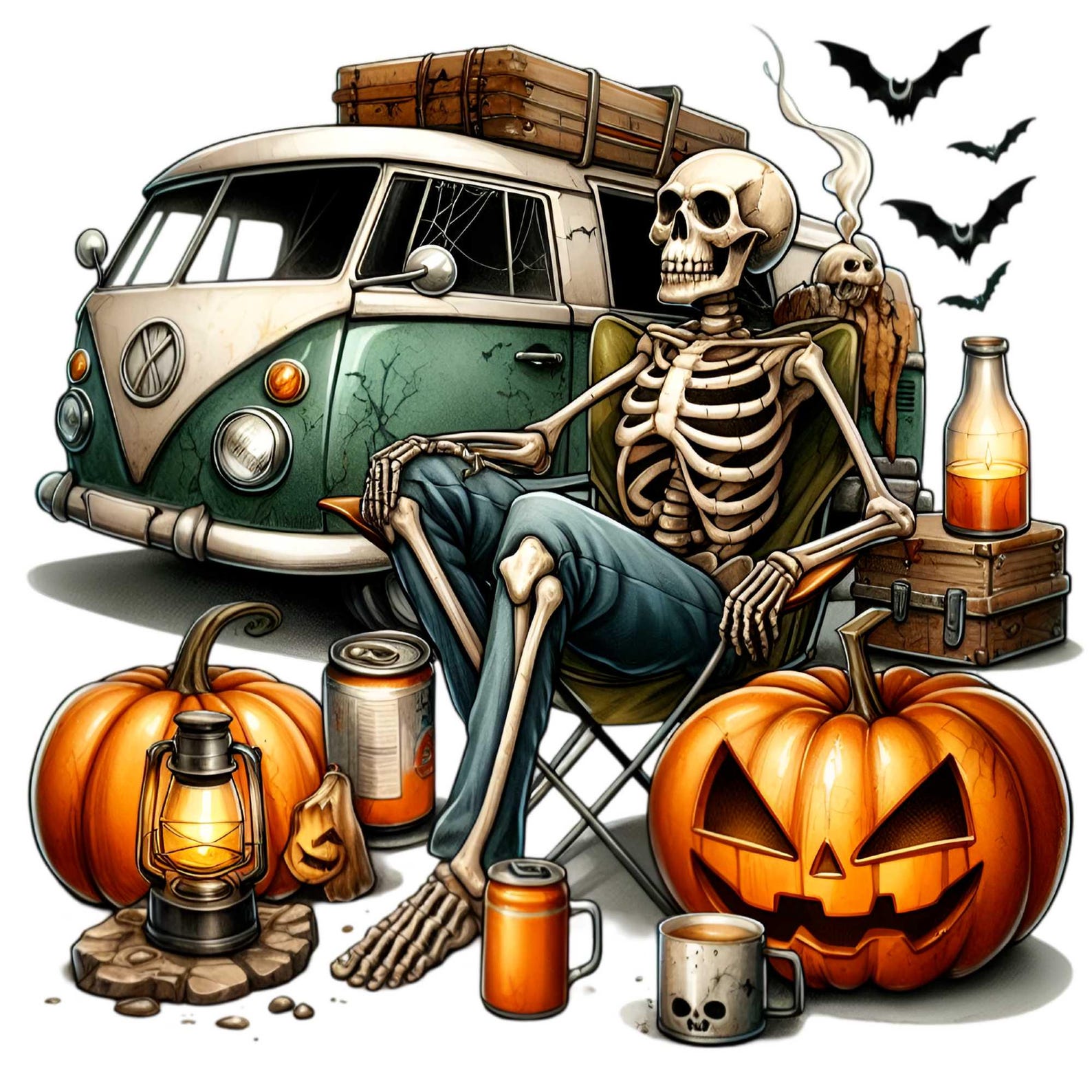 Spooky Skeleton Camper Clipart PNG 12 Halloween Road Trip With Pumpkin ...