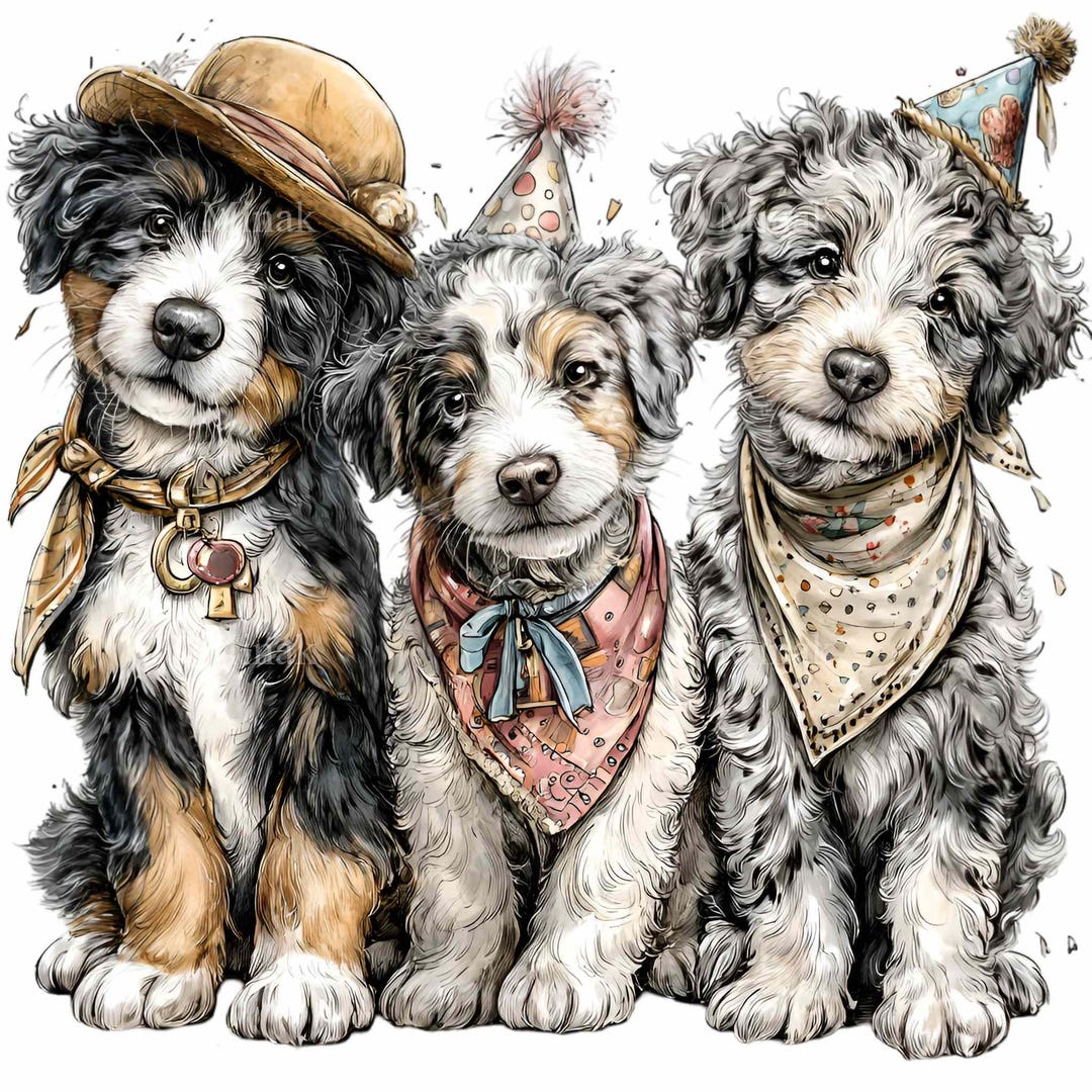 10 PNG Puppy Clipart – Birthday Dogs Illustration With Party Hats for ...