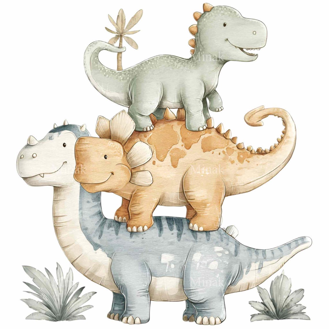 21 PNG Dinosaur Clipart Watercolor – Baby Dino Stack Illustration ...