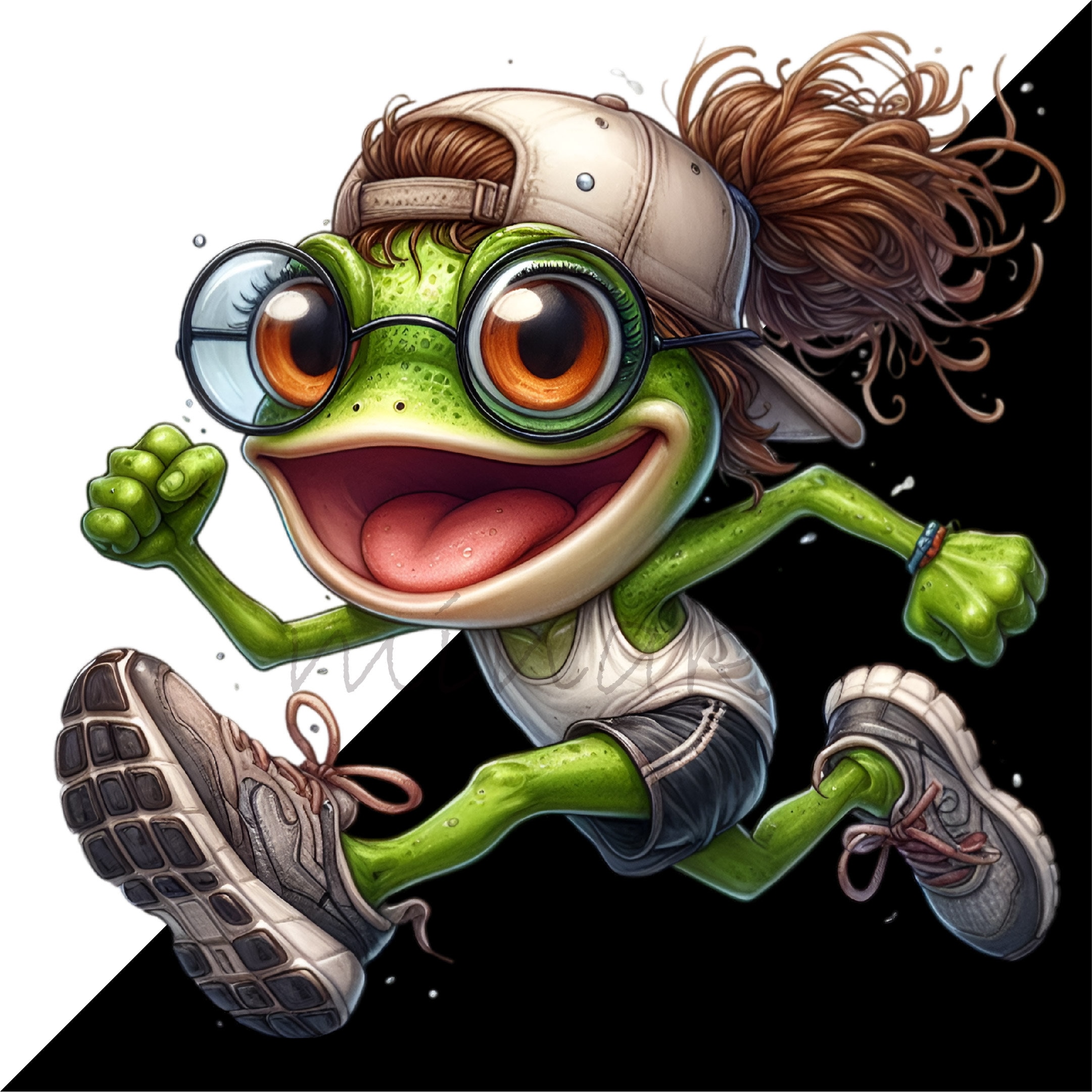12 PNG Funny Running Frog With Cap Clipart, Cute Sporty Frog Athlete ...