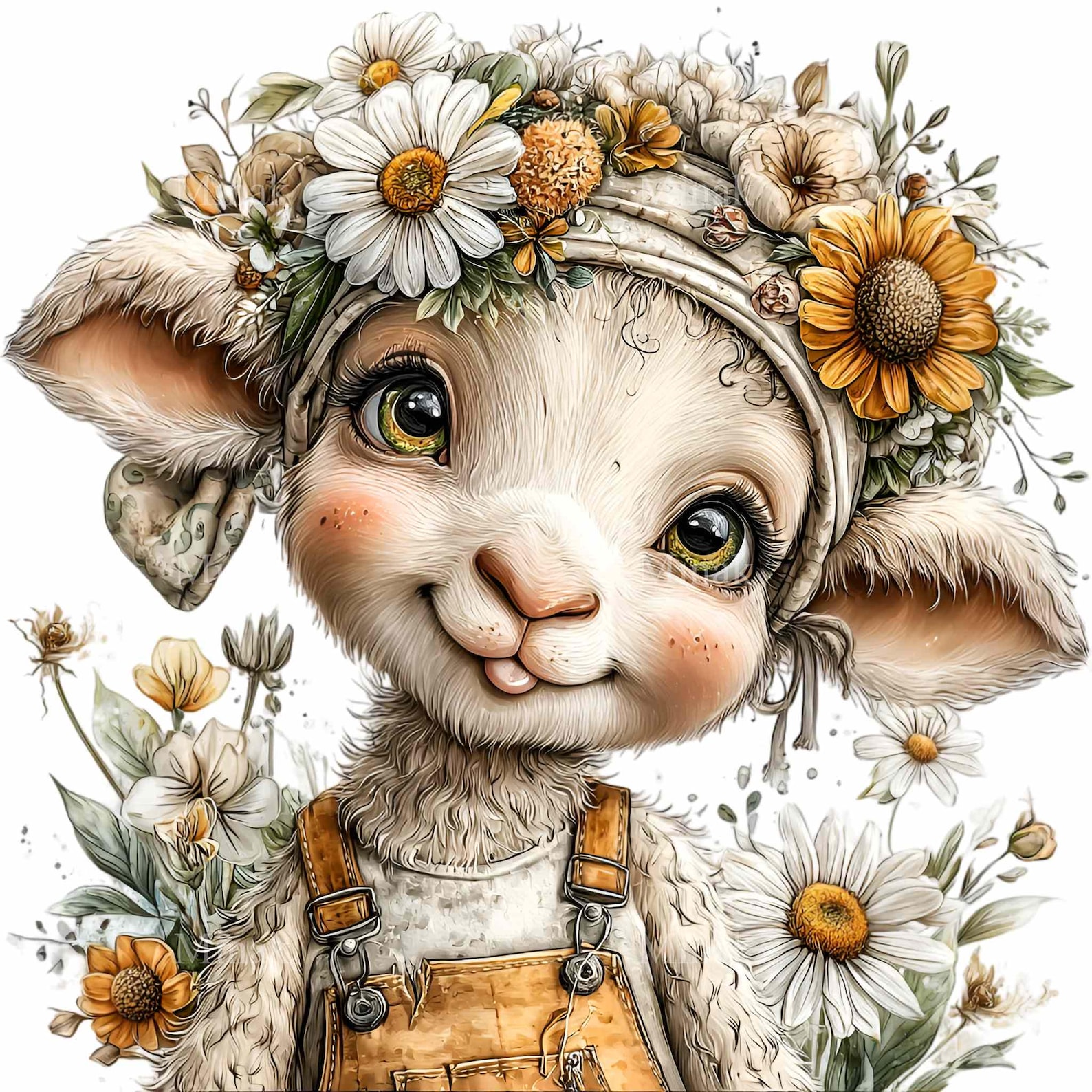 14 PNG Spring Lamb – Floral Sheep Clipart Wildflower Crown Nursery ...
