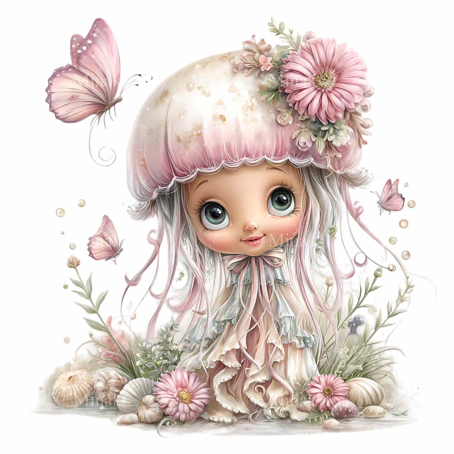 16 PNG Jellyfish Girl Floral Ocean Clipart, Pink Sea Creature Fairy ...