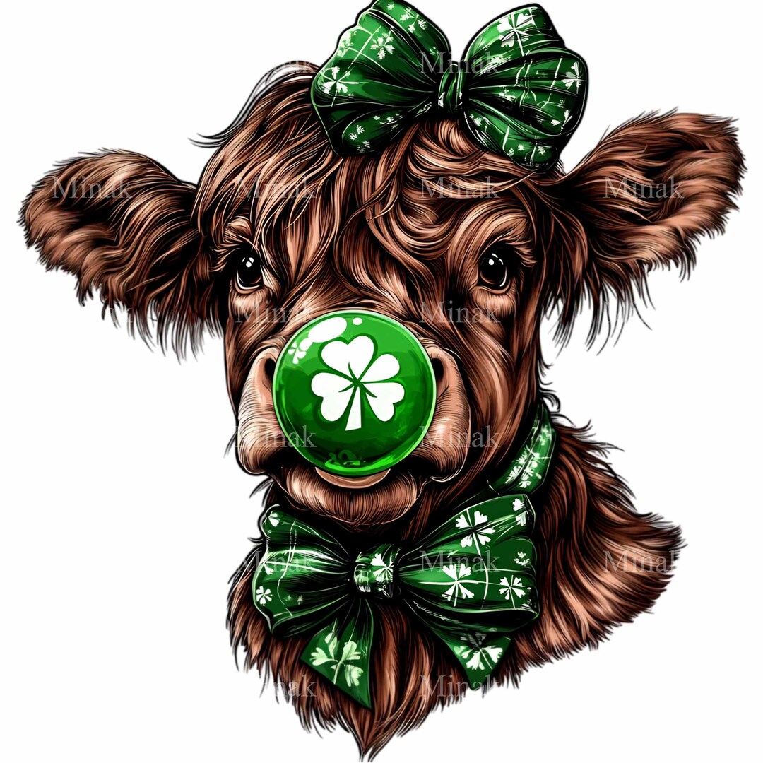 15 Irish Cow PNG Clipart With Green Bow and Shamrock Nose - St. Patrick ...