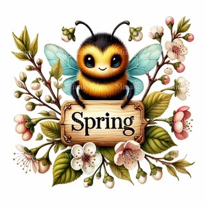 12 Spring Bee PNG Clipart, Cute Bumblebee With Flowers, Whimsical ...