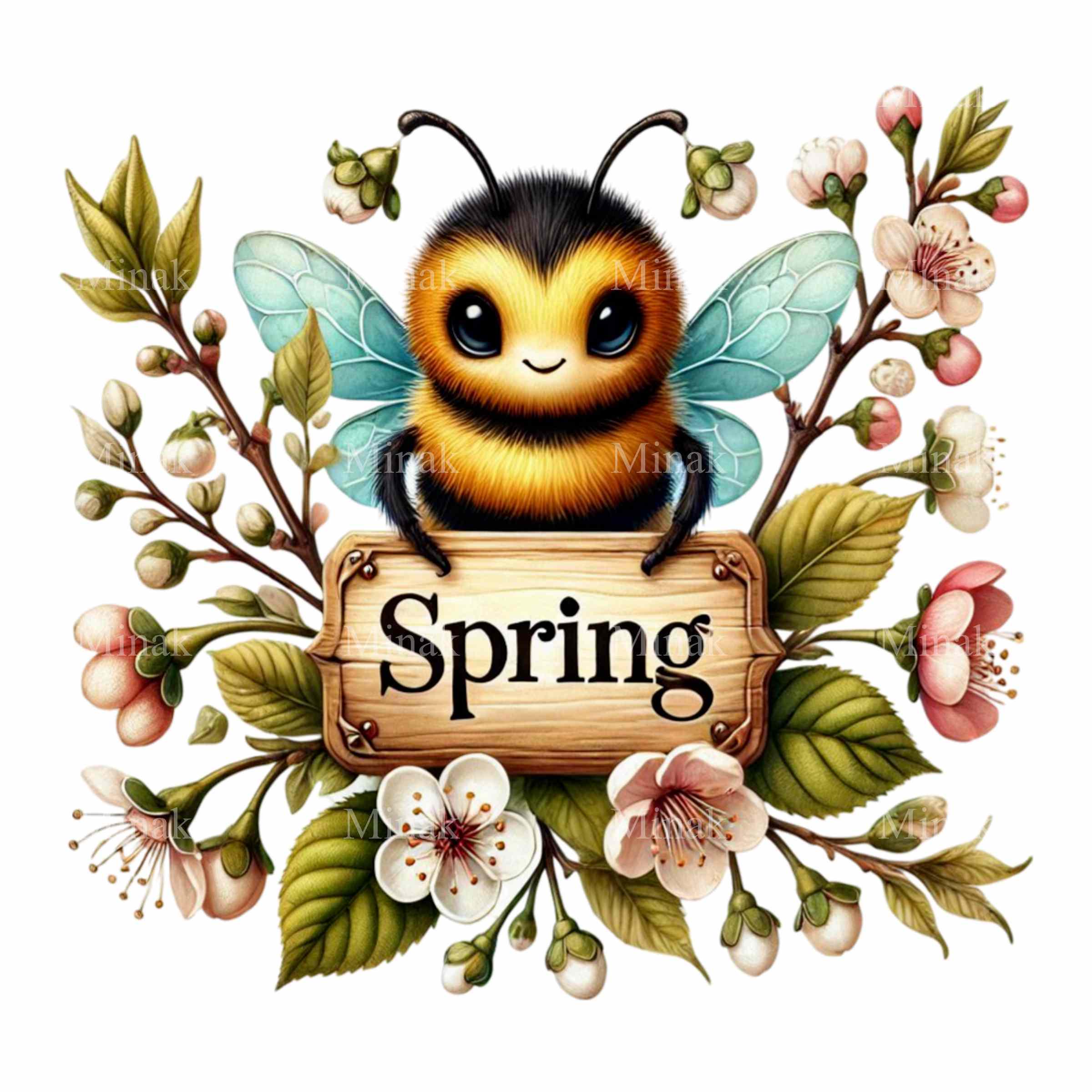 12 PNG Bee Clipart, Spring Sign Illustration, Floral Woodland Nursery ...