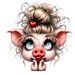 14 PNG Pig Clipart – Girly Pig Illustration With Bow and Messy Hair ...