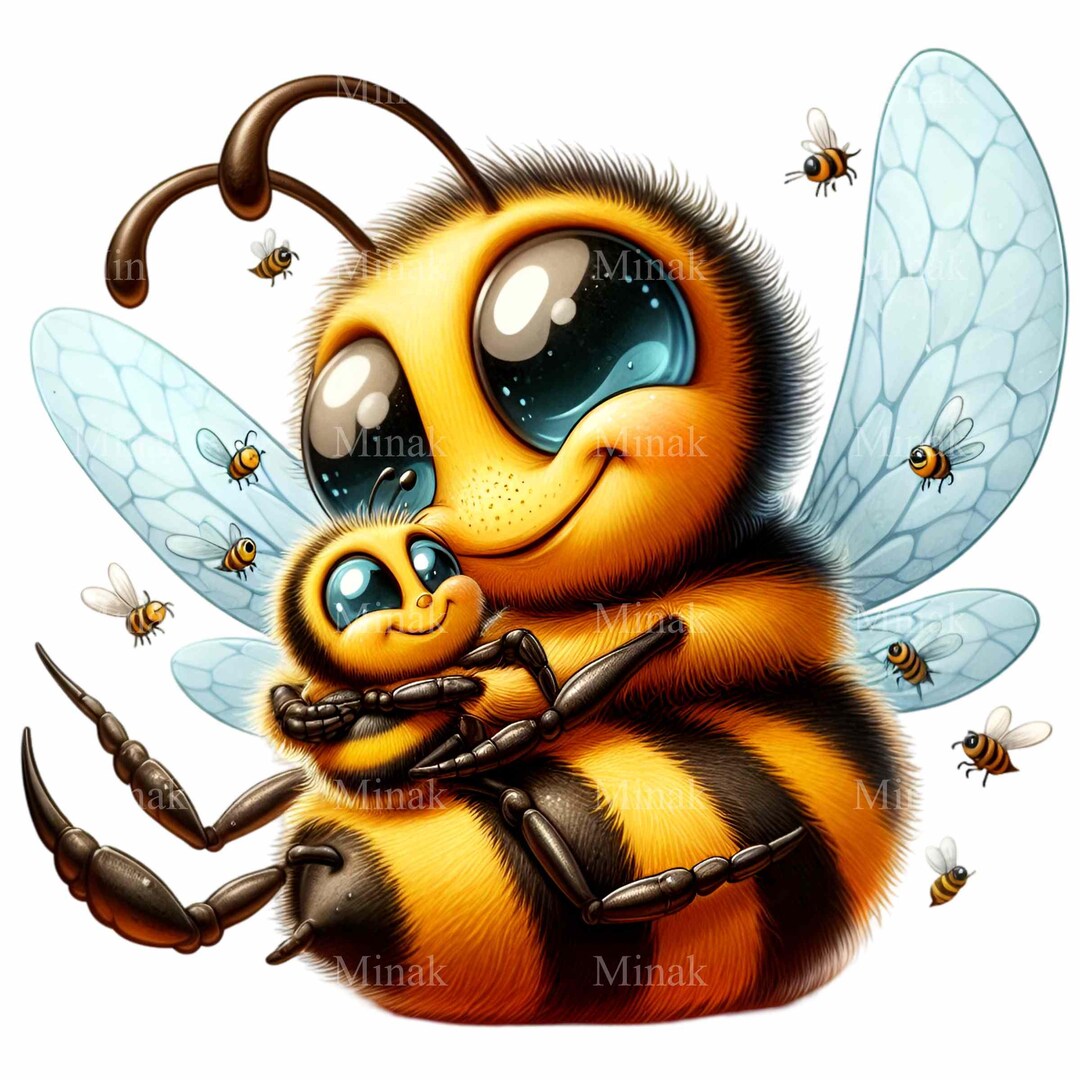 11 PNG Cute Bee Mom and Baby PNG Clipart – Big-eyed Cartoon Bees ...