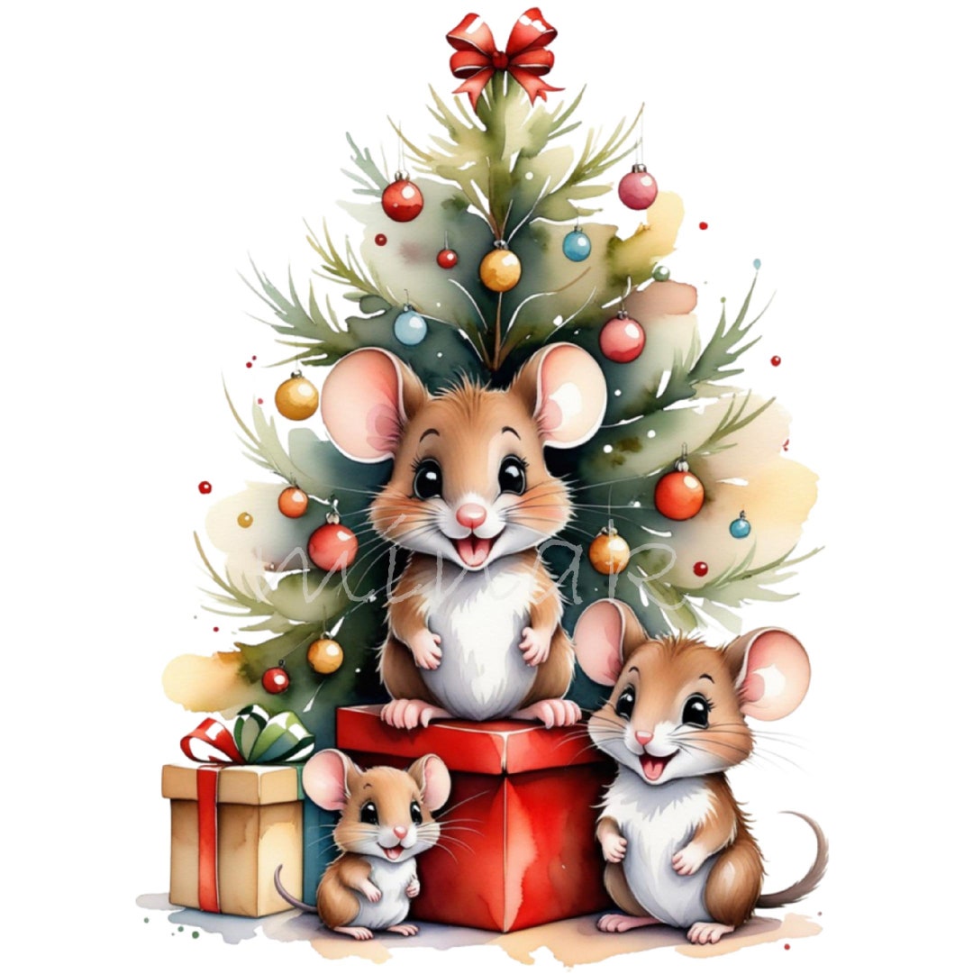 Christmas Mouse PNG Clipart, 12 Cute Mice With Christmas Tree, Holiday ...
