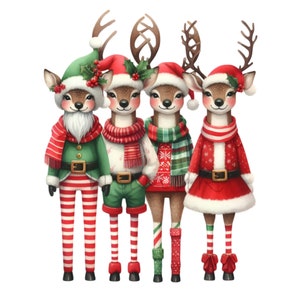 Christmas Reindeer Clipart, 12 Festive Holiday Deer PNG, Santa and Elf ...