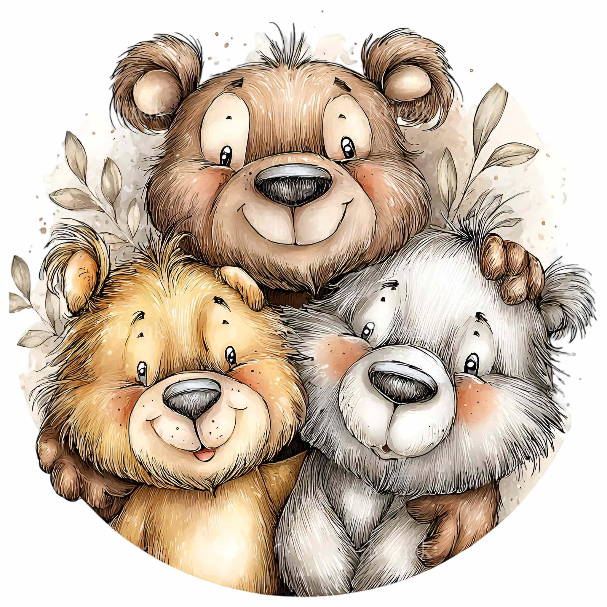 15 PNG Cute Bear Friends Clipart – Woodland Bears PNG for Nursery Wall ...