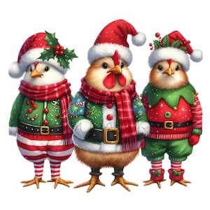 Festive Christmas Chickens Clipart, 10 Cute Holiday Rooster PNG, Santa ...