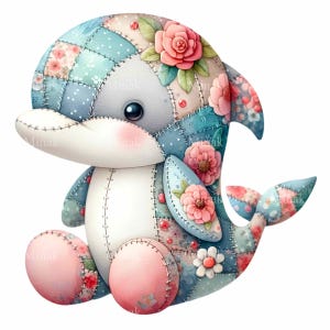 12 Patchwork Dolphin PNG Clipart, Cute Floral Dolphin With Buttons and ...