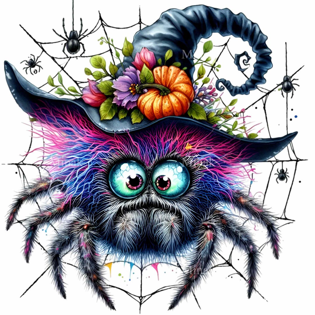 12 PNG Cute Halloween Spider PNG Clipart, Furry Spider With Witch Hat ...