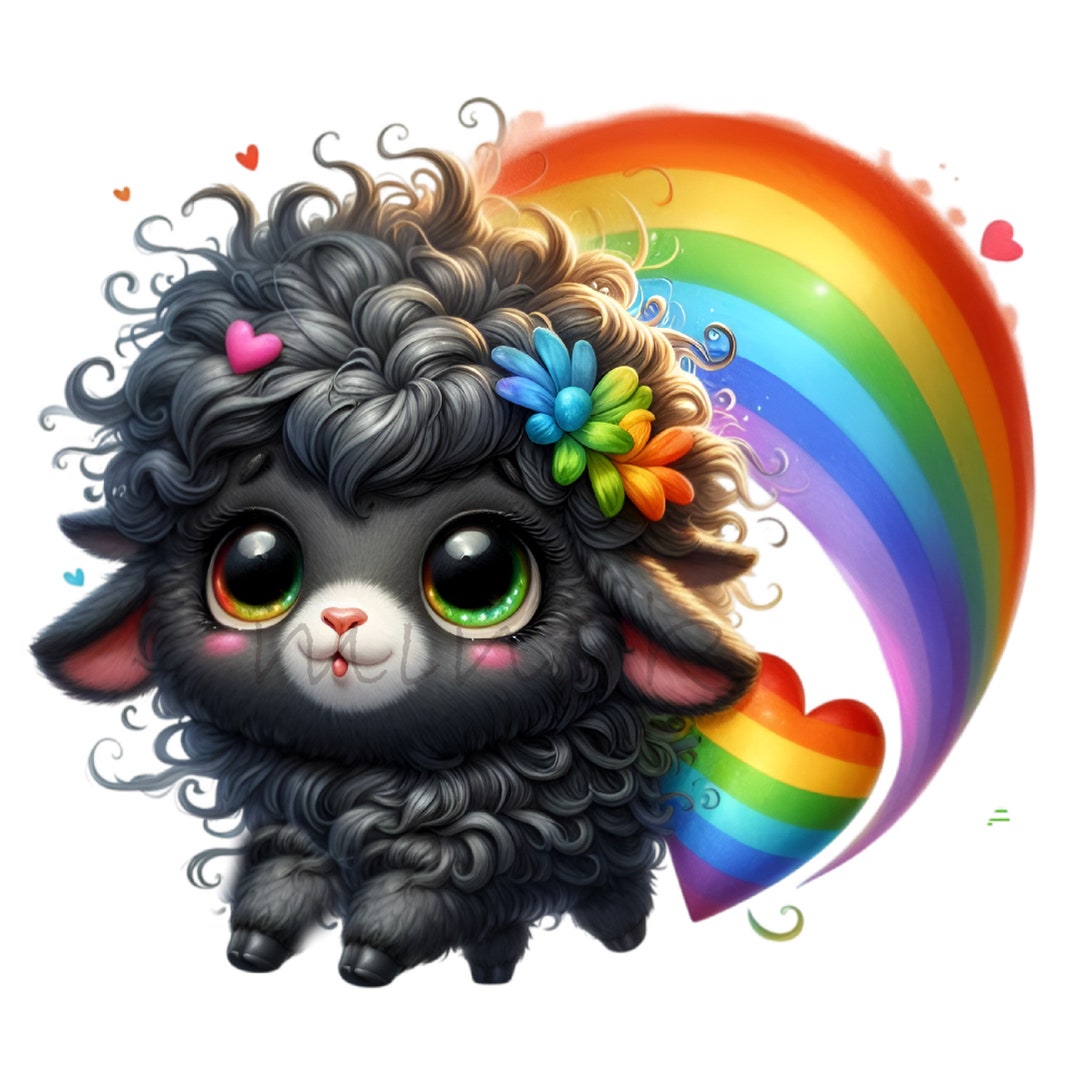 14 Black Lamb PNG With Rainbow PNG Clipart, Cute Lamb Digital Art ...