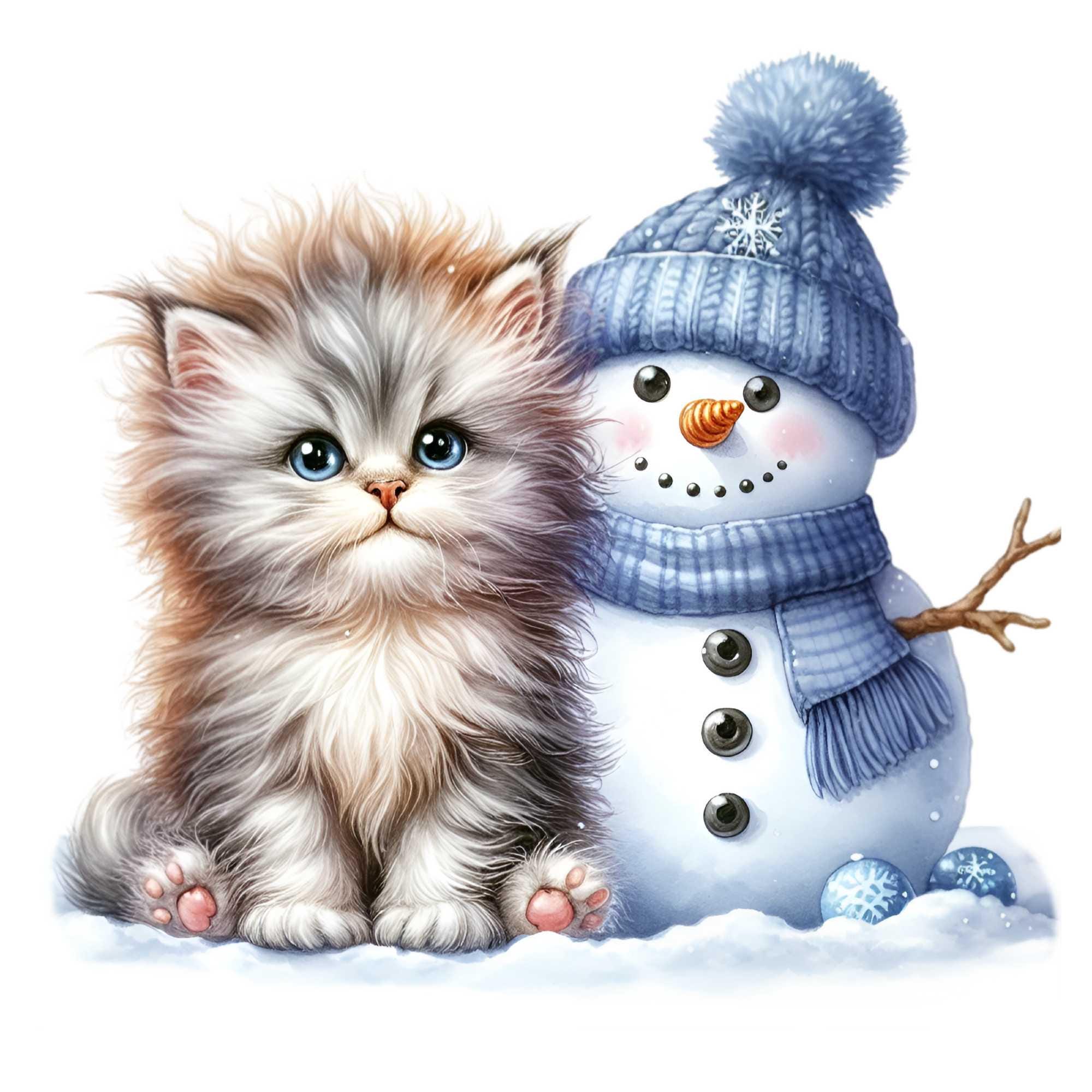 18 PNG Winter Kitten Snowman Clipart – Cute Holiday Cat PNG – Christmas ...