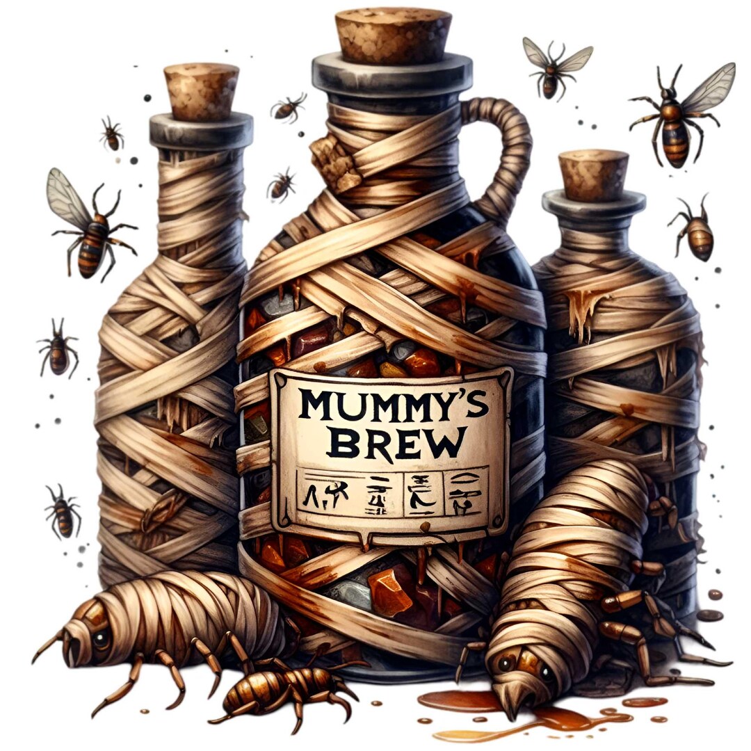 Mummy's Brew Potion Bottles With Insects Watercolor Clipart 10 Spooky ...