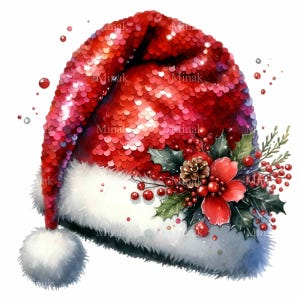 12 Red Sequin Santa Hat PNG Clipart | Festive Christmas Hat ...