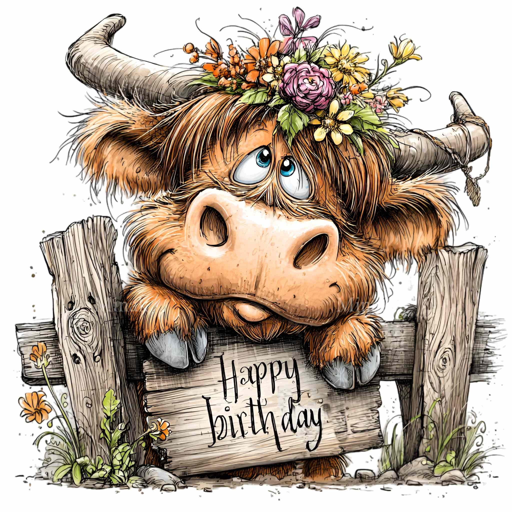 12 PNG Birthday Calf Sign – Funny Baby Cow PNG Clipart – Highland Cow ...