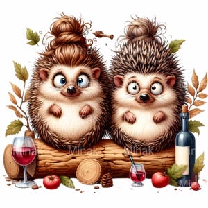 15 Funny Hedgehog PNG Clipart - Cute Hedgehog With Messy Bun, Wine ...