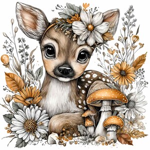 10 PNG Floral Deer Clipart – Cute Baby Fawn – Woodland Animal Art With ...