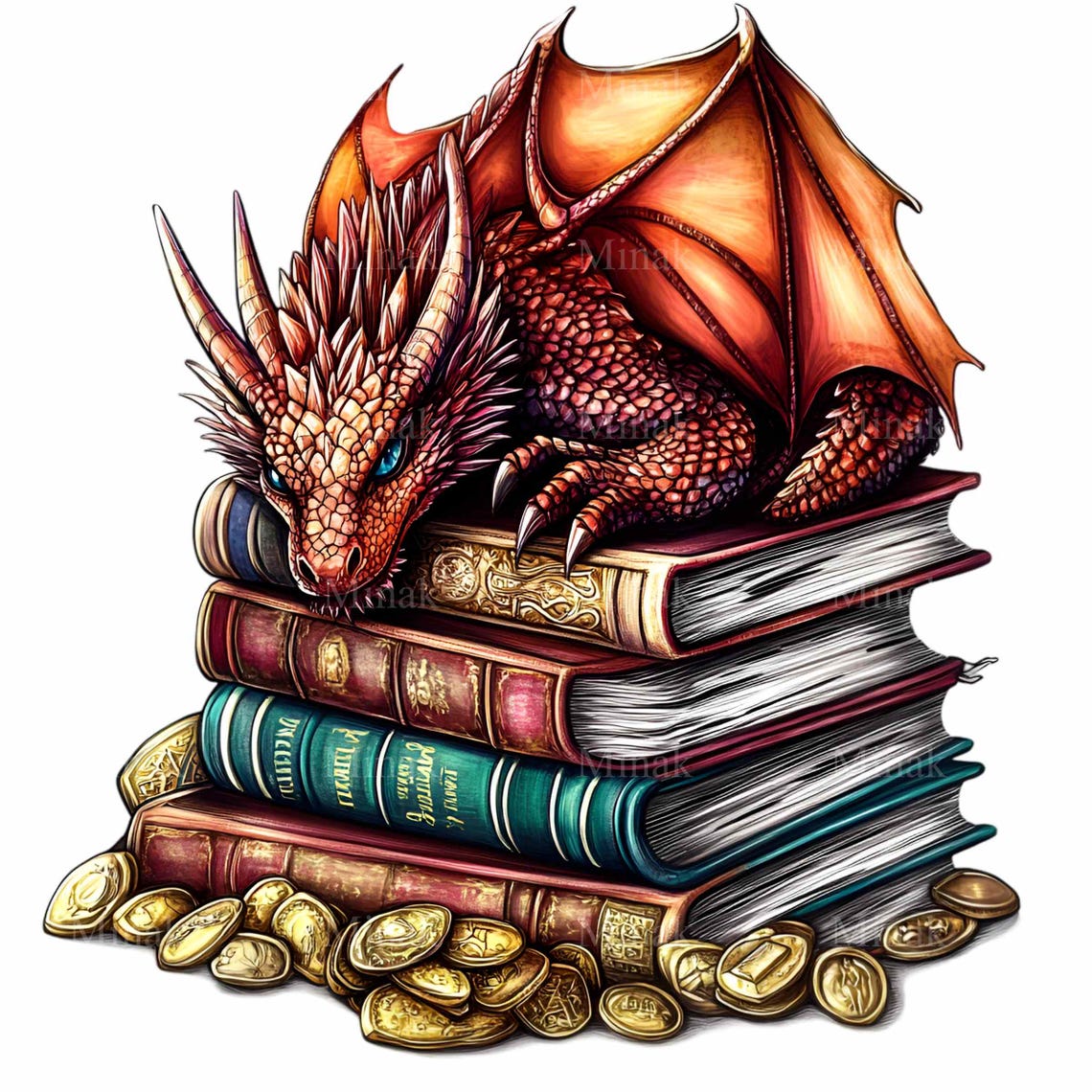 12 PNG Book Dragon Clipart, Mythical Bibliophile Illustration, Hoard of ...