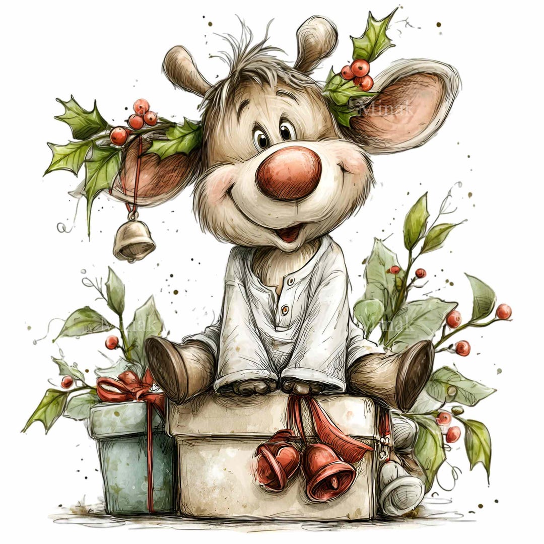 16 PNG Cute Reindeer Clipart – Christmas PNG – Holiday Digital Download ...