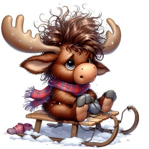 15 Cute Moose Sledding PNG Clipart | Funny Winter Animal With Scarf on ...