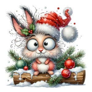 Christmas Bunny Clipart PNG, 15 Adorable Bunny With Santa Hat and ...