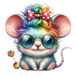 Cool Rainbow Mouse Clipart, Sunglasses, Bow Tie, Digital Download, 10 ...