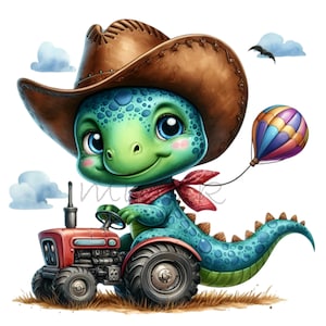 Cute Dinosaur Farmer 10 PNG Tractor Farm Kids Illustration Clipart ...