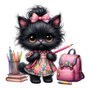 Cute Kitten School Clip Art, 10 PNG Funny Girl Cat Clipart, Teacher ...