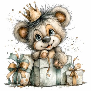 15 PNG Birthday Bear Clipart – Cute Animal PNG With Crown and Gift Box ...