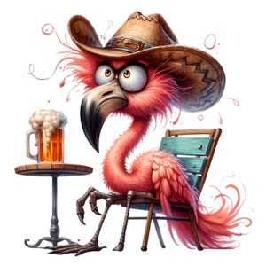 10 Cowboy Flamingo PNG – Funny Western Bird Drinking Beer – Retro Bar ...