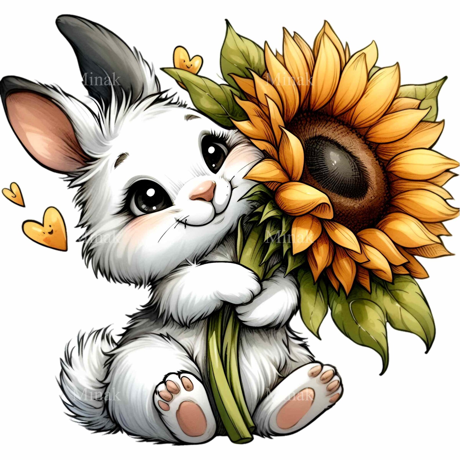 14 PNG Sunflower Rabbit Clipart, Summer Flower Bunny Art - Etsy