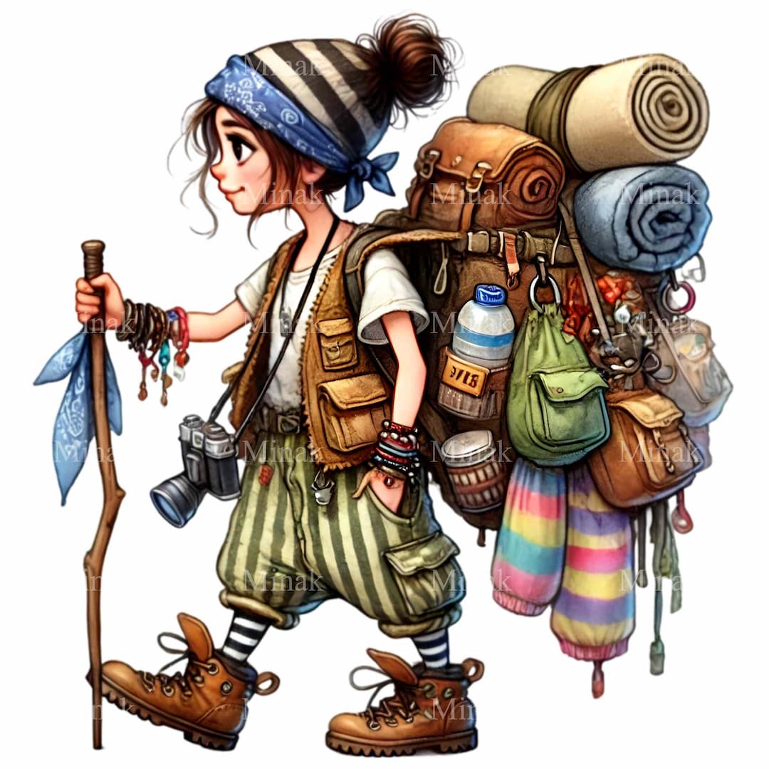 14 Girl Backpacker PNG Clipart, Cute Hiking Woman With Camera & Gear ...