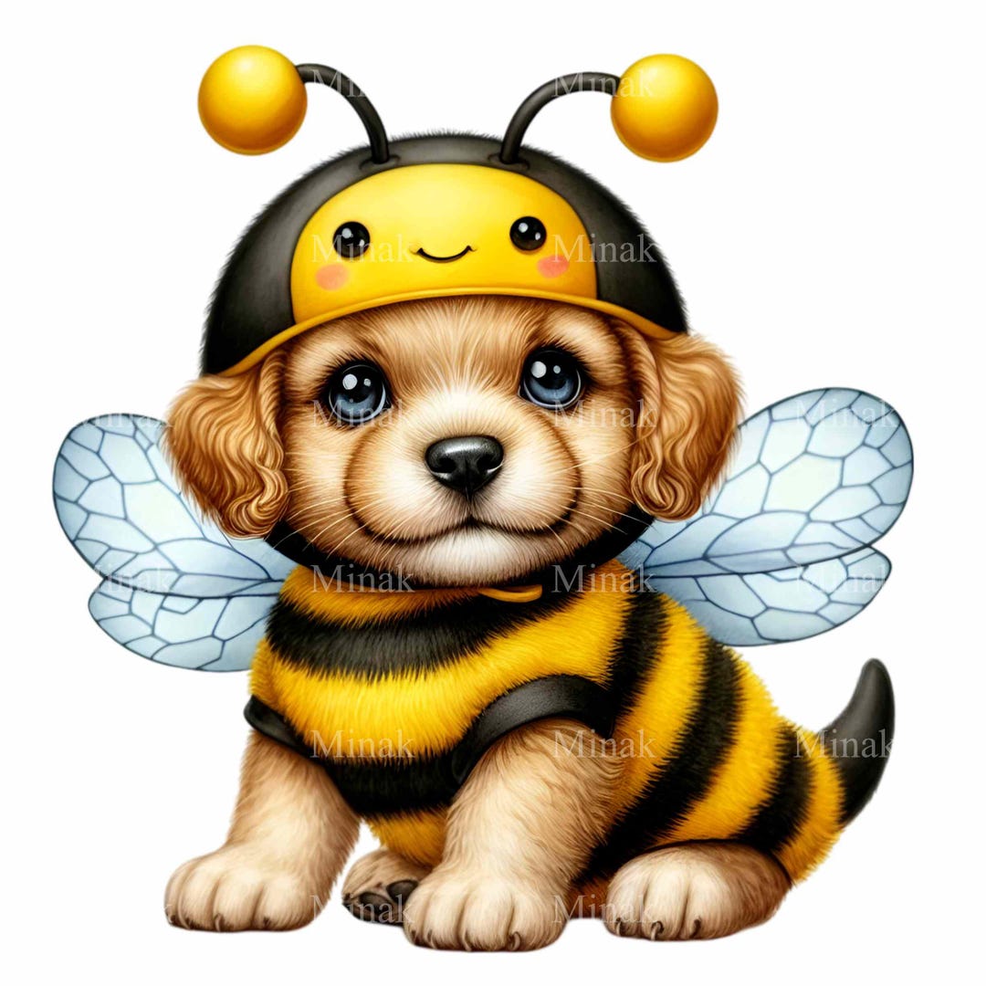 10 PNG Cute Puppy in Bee Costume Clipart - Adorable Bumblebee Dog PNG ...