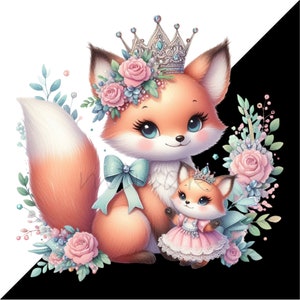 Royal Foxes With Crowns and Flowers 10 Adorable Animal PNG Clipart for ...