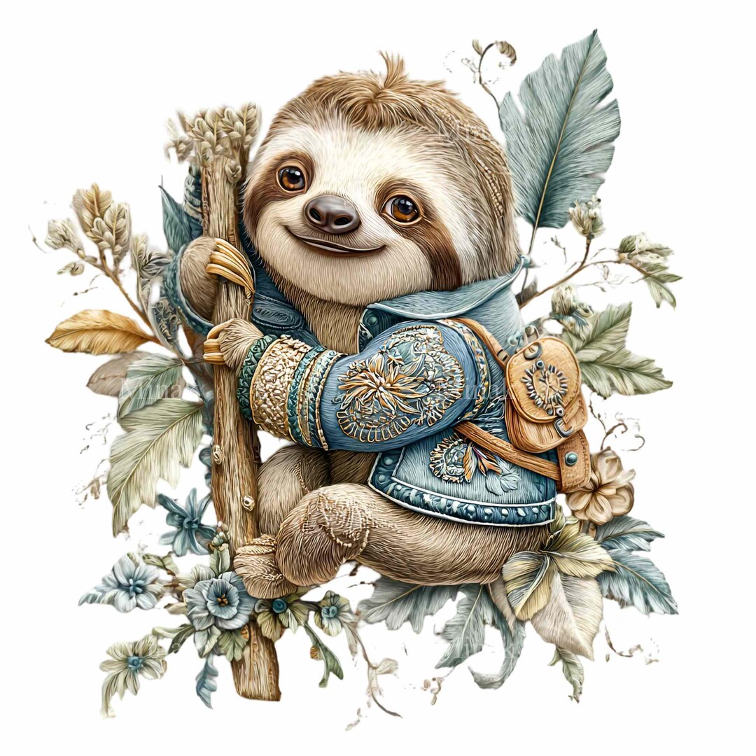 15 PNG Floral Sloth Clipart, Watercolor Jungle Animal Illustration ...