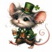 Cute Irish Mouse PNG Clipart With Shamrocks and Green Top Hat | 12 St ...