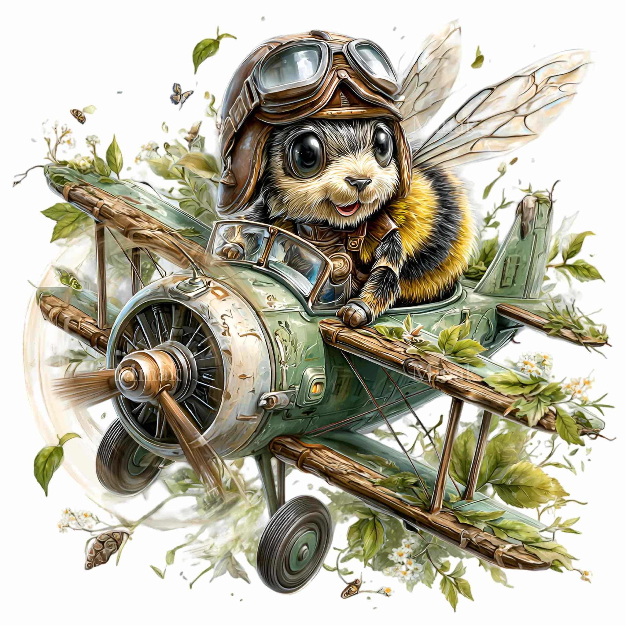 15 PNG Pilot Bee Vintage Airplane Clipart, Aviator Bumblebee Art ...
