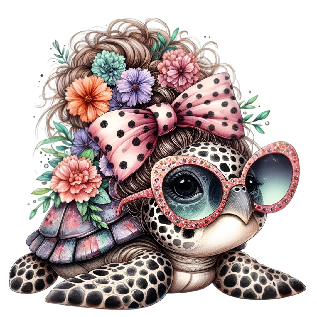 15 Stylish Turtle PNG Clipart - Cute Turtle With Bow, Sunglasses, and ...