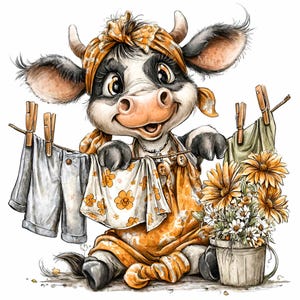 15 PNG Funny Laundry Cow Farmhouse Clipart, Kitchen Decor - Etsy