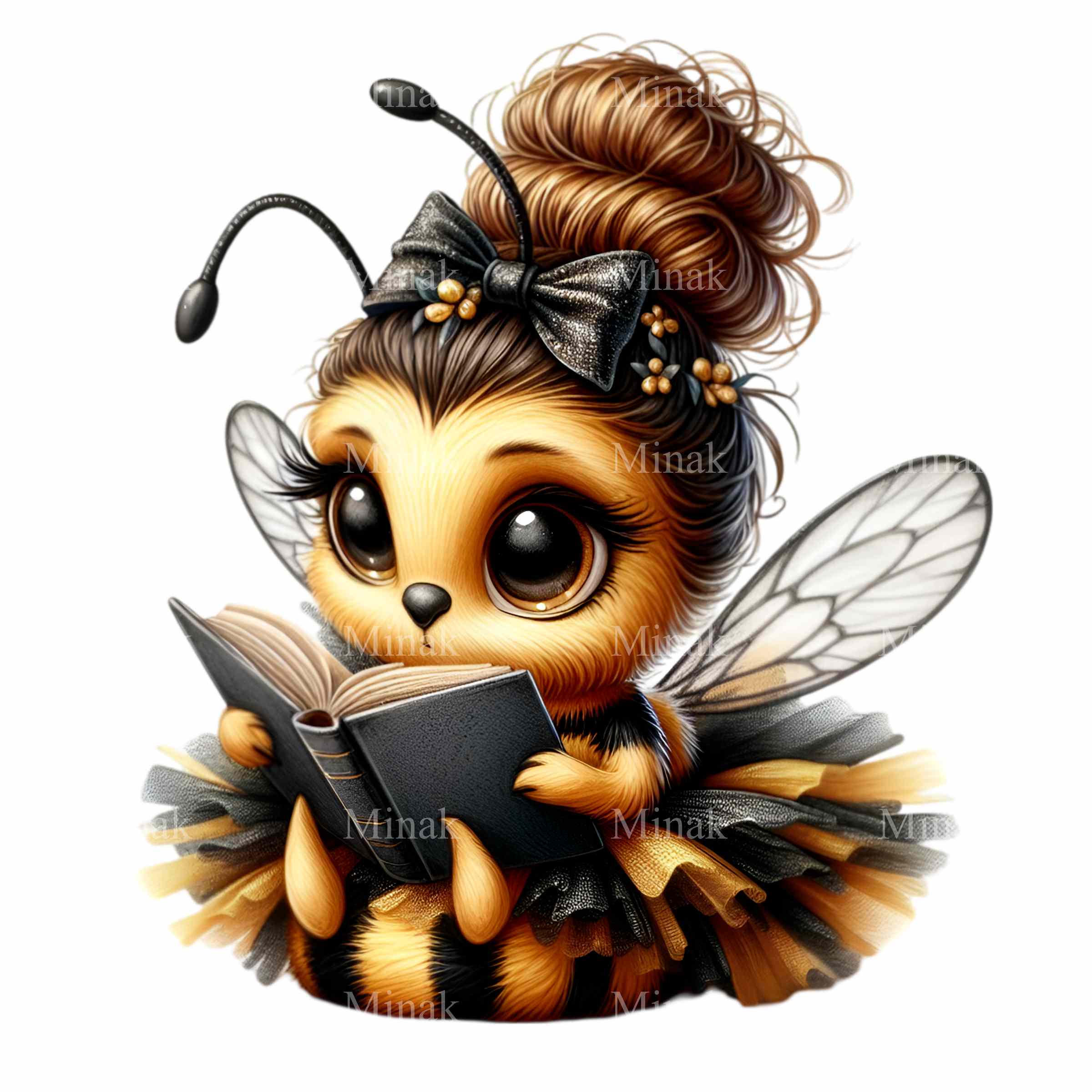 12 Bee Reading PNG Clipart | Cute Bee With Glasses and Book | Whimsical ...