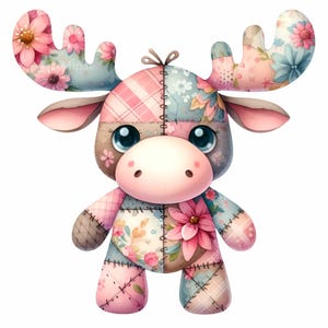 14 PNG Patchwork Moose – Floral Moose PNG Clipart – Quilted Animal for ...