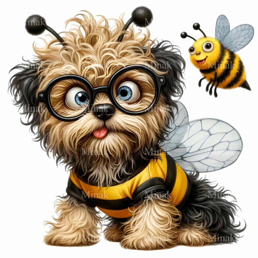 12 Bee Dog PNG Clipart – Cute Fluffy Puppy in Bee Costume With Glasses ...